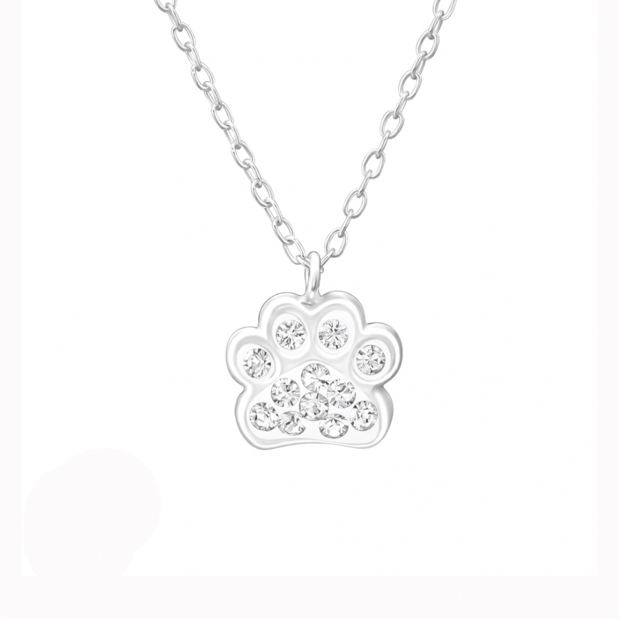 Strieborný prívesok s retiazkou Labka krištáľ číry